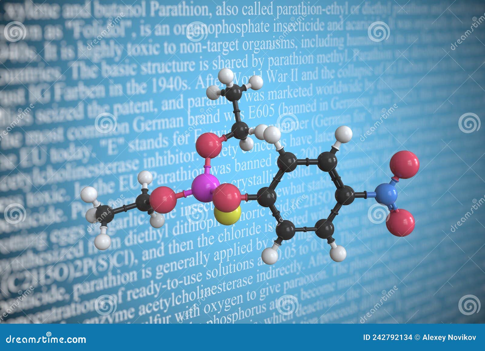 Parathion Scientific Molecular Model, 3D Rendering Stock Illustration ...