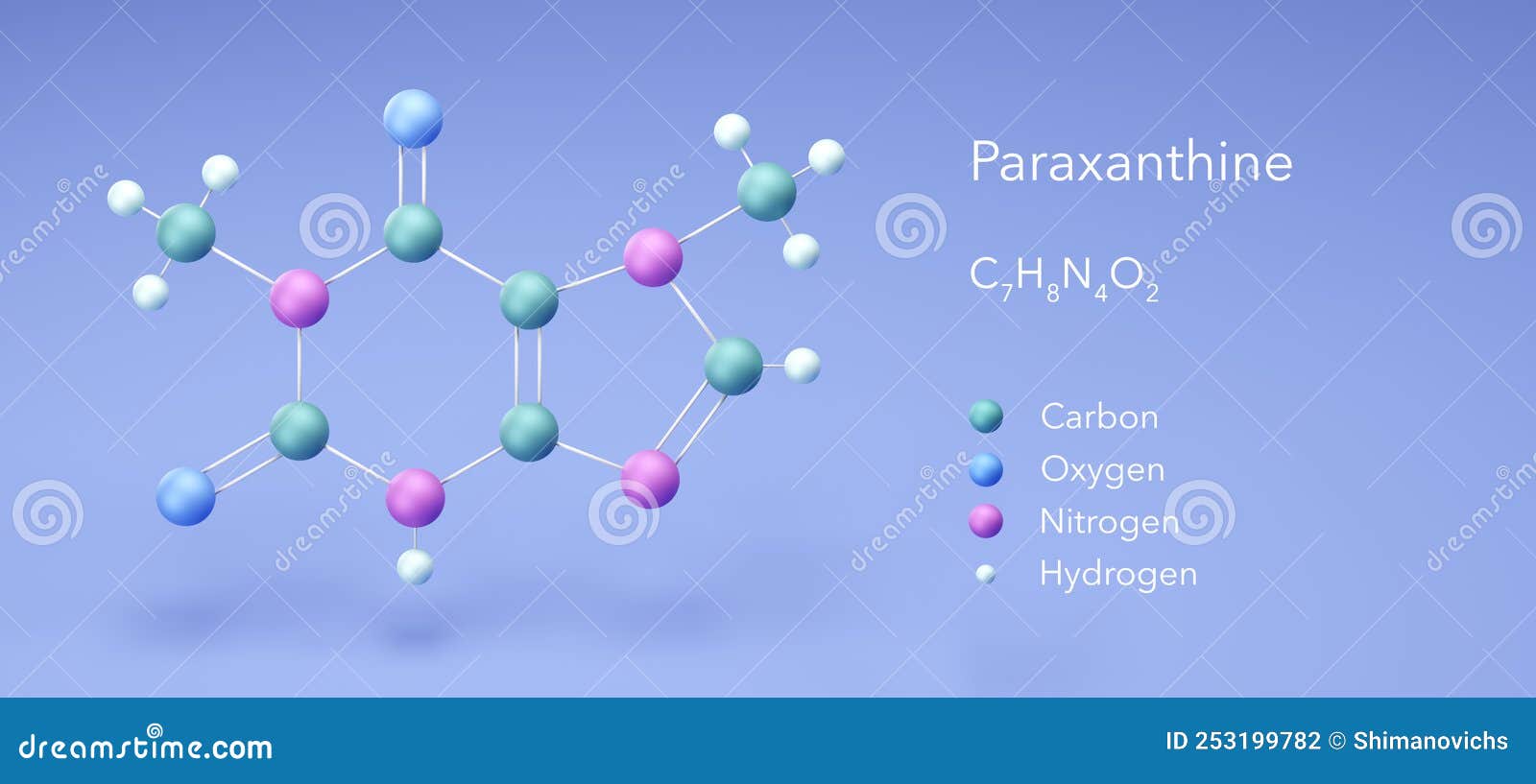 Paraxanthine. Molecular Structures, 3d Rendering, Structural Chemical ...