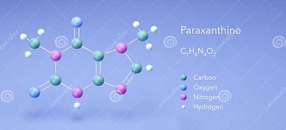 Paraxanthine. Molecular Structures, 3d Rendering, Structural Chemical ...