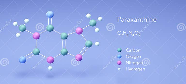 Paraxanthine. Molecular Structures, 3d Rendering, Structural Chemical ...
