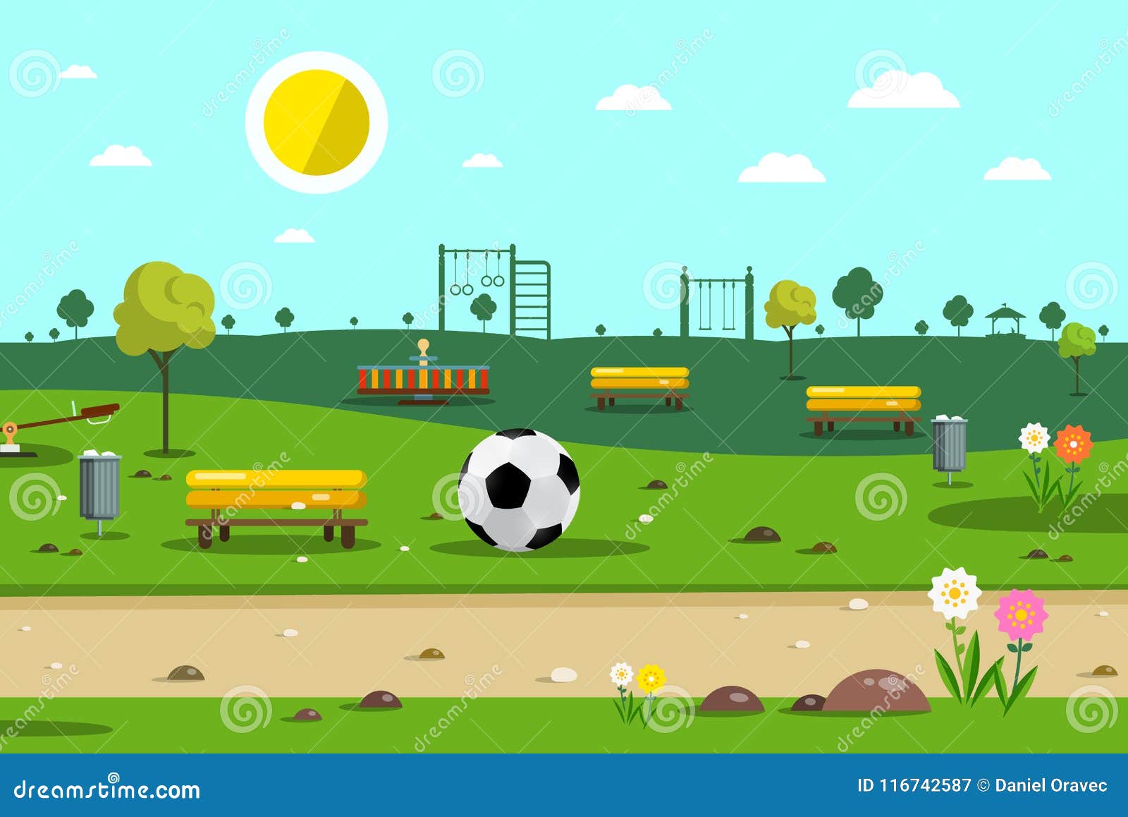 Parc Avec La Boule Du Football Illustration de Vecteur - Illustration ...