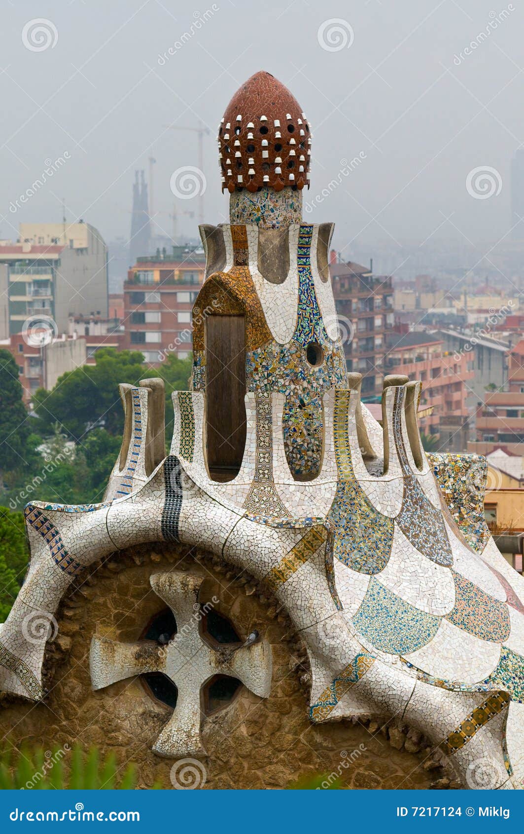 Parc Guell house roof stock photo. Image of large, gaudi - 7217124