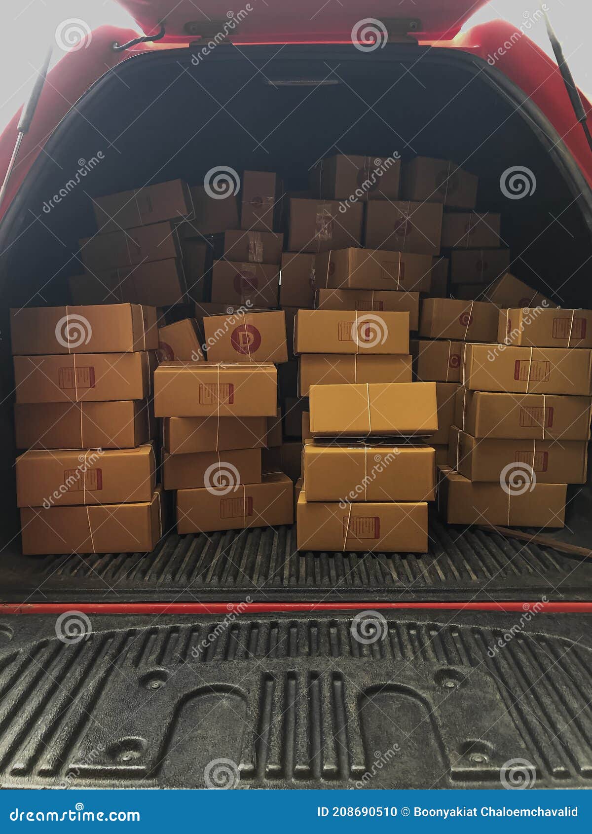 Parcel Box on a Car Pickup. Parcel Delivery Post. Logistic Transport ...