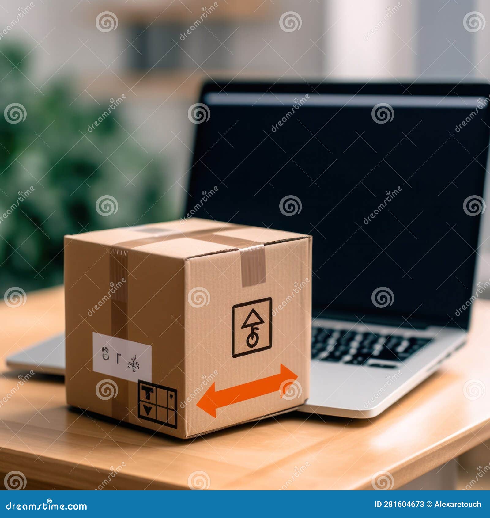 Parcel Box or Cardboard Box on an Open Laptop Stock Illustration ...