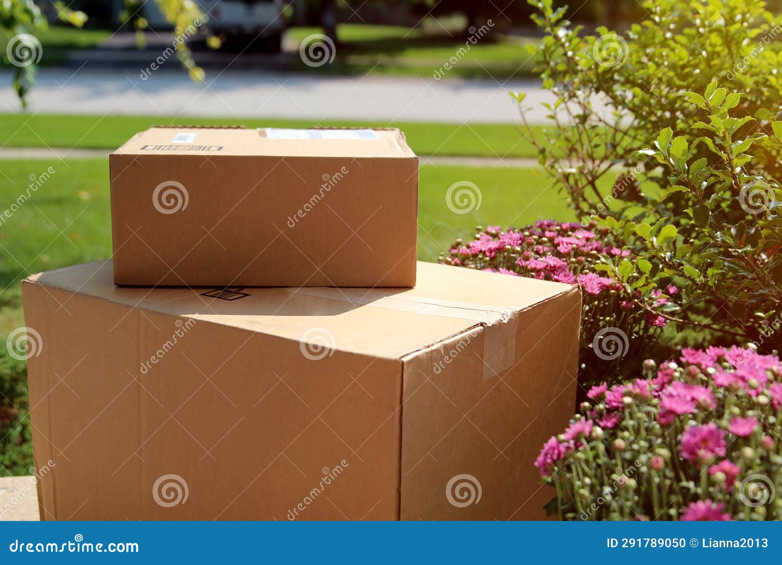 Parcel (box) Delivery at the Front Door Outside Stock Photo - Image of ...