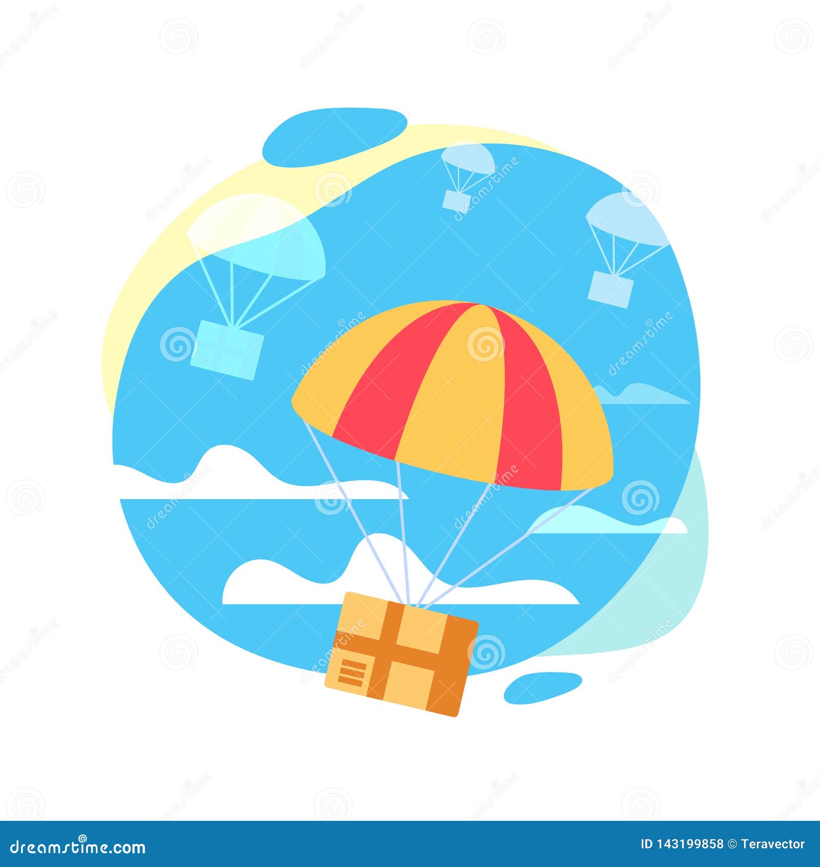 Parcel Box Fall Down with Parachute from Sky Stock Vector ...