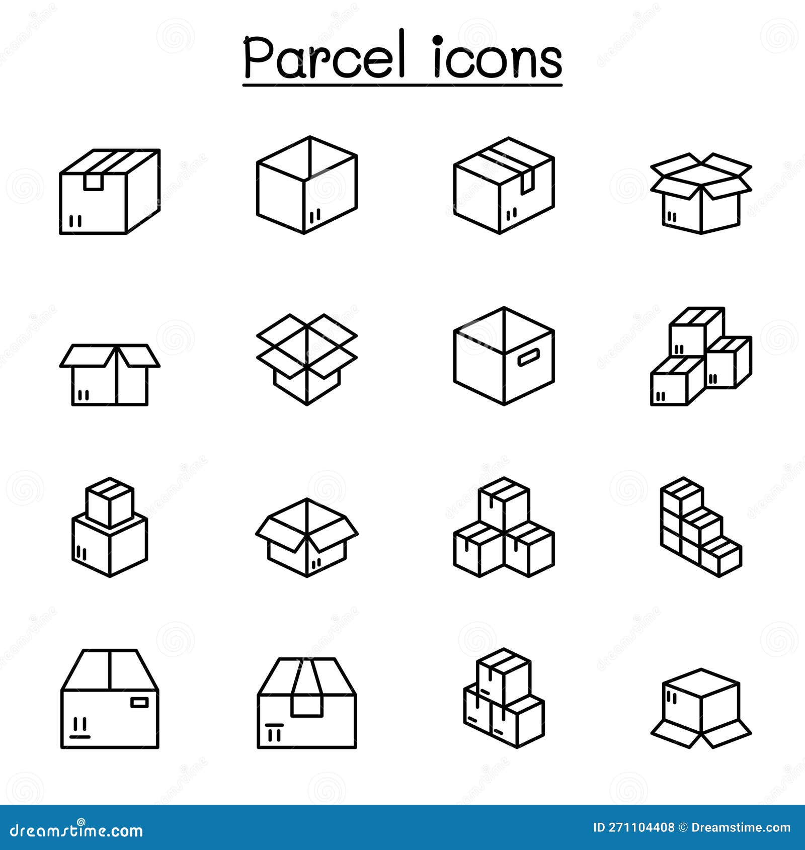 Parcel, Box Icon Set in Thin Line Style Stock Vector - Illustration of ...