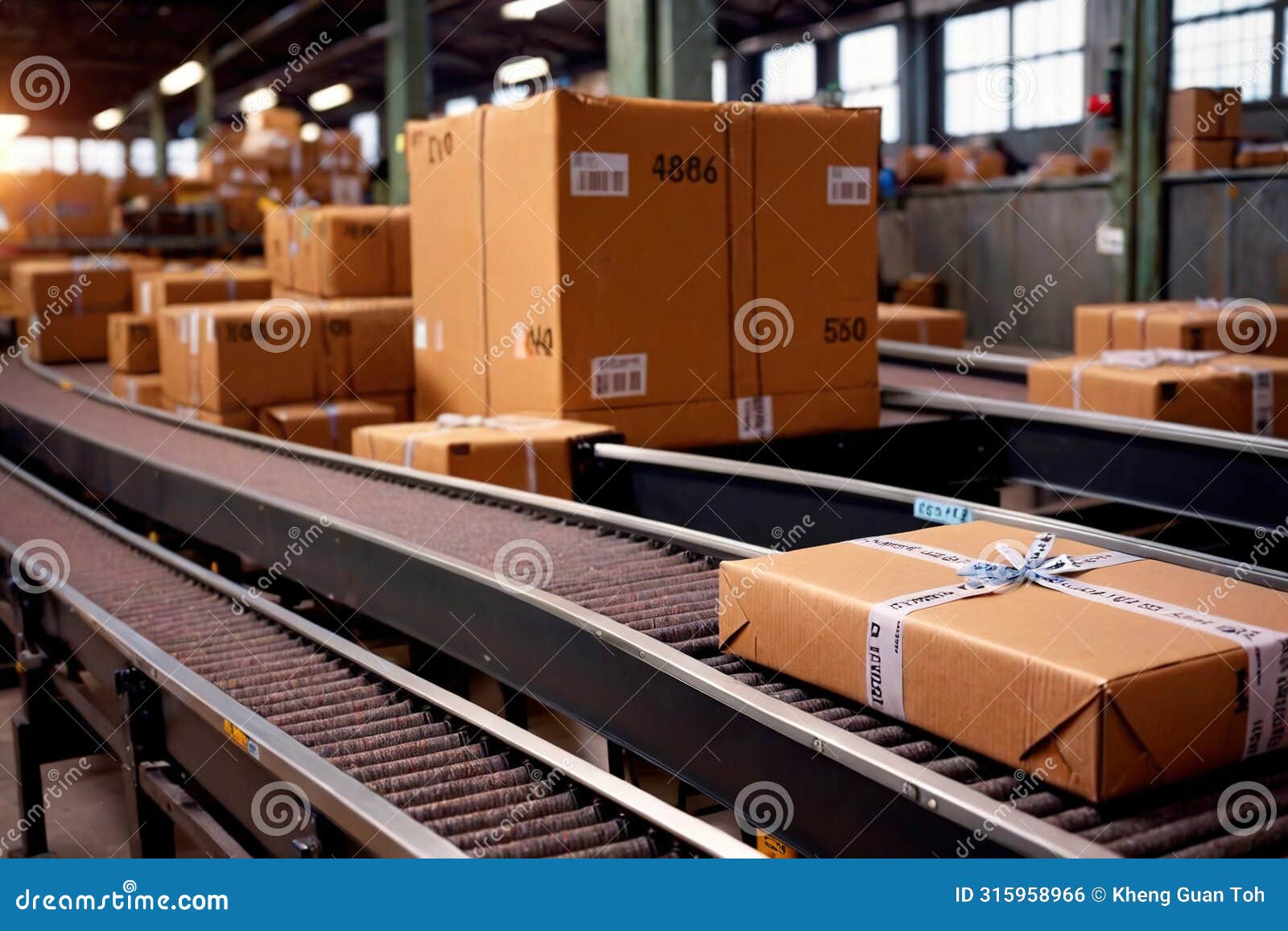 Parcel Boxes on Conveyor Belt in Product Sorting and Shipping Facility ...