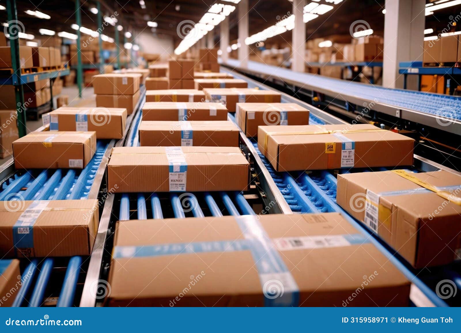 Parcel Boxes on Conveyor Belt in Product Sorting and Shipping Facility ...