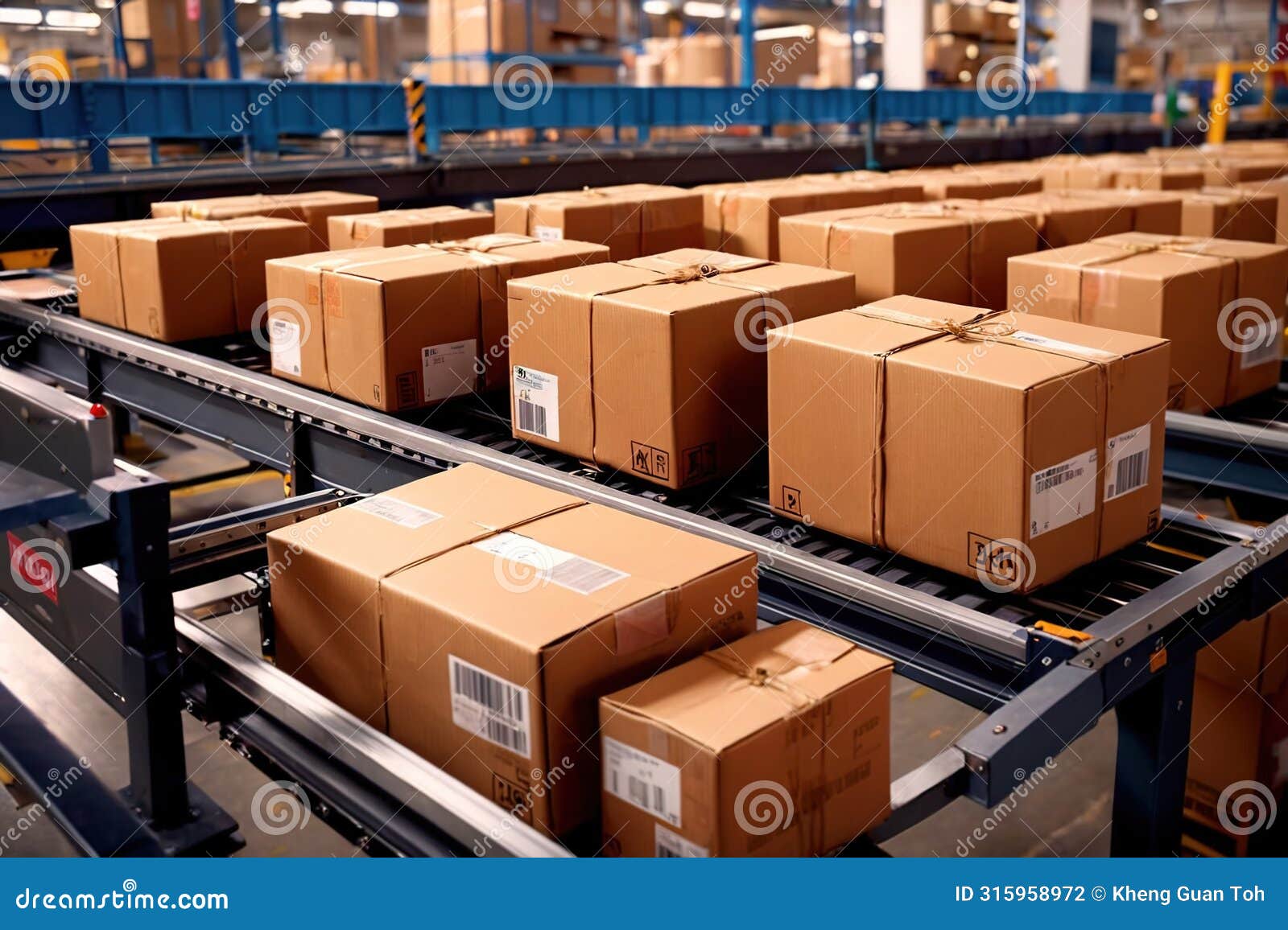 Parcel Boxes on Conveyor Belt in Product Sorting and Shipping Facility ...