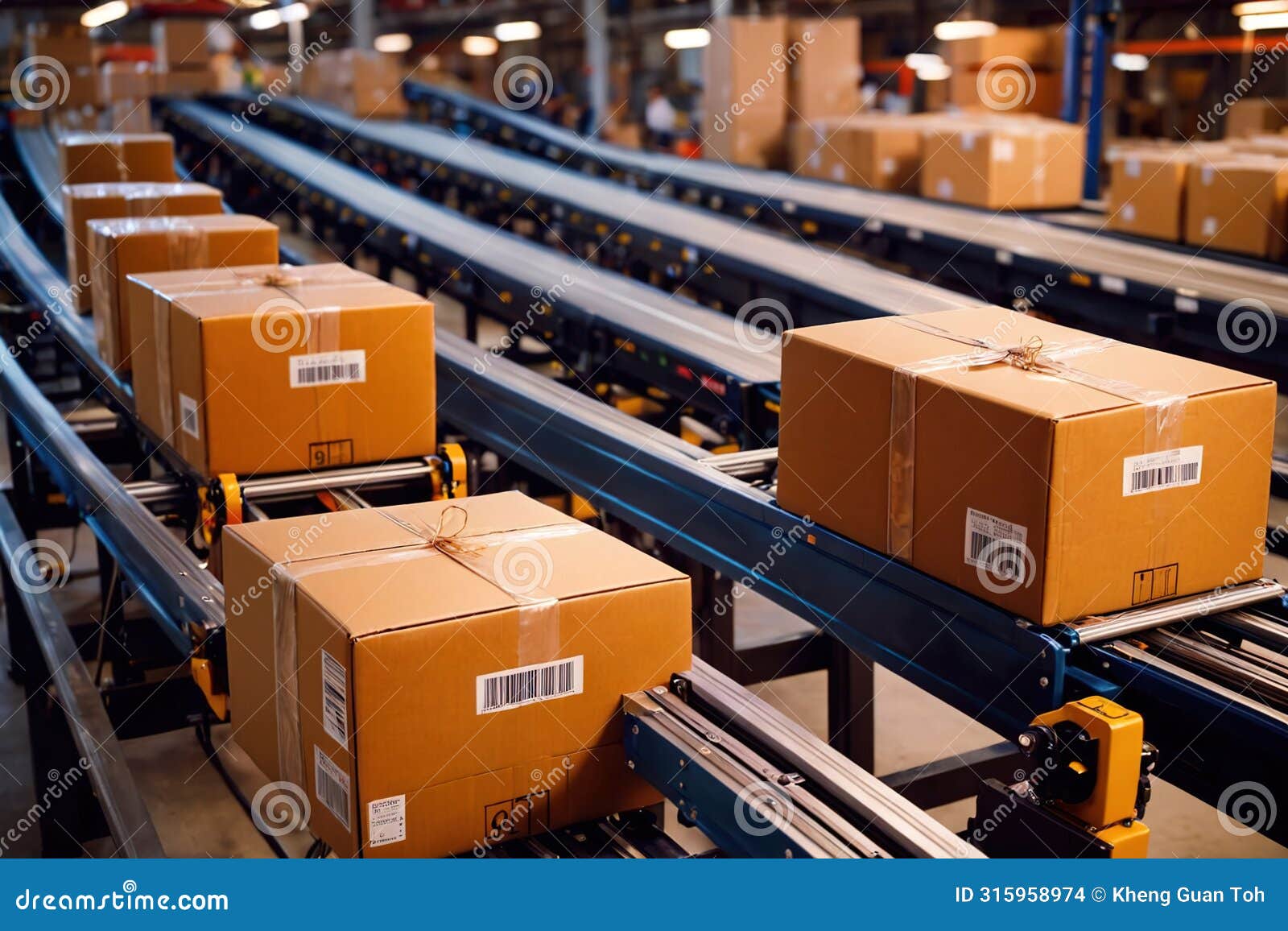 Parcel Boxes on Conveyor Belt in Product Sorting and Shipping Facility ...