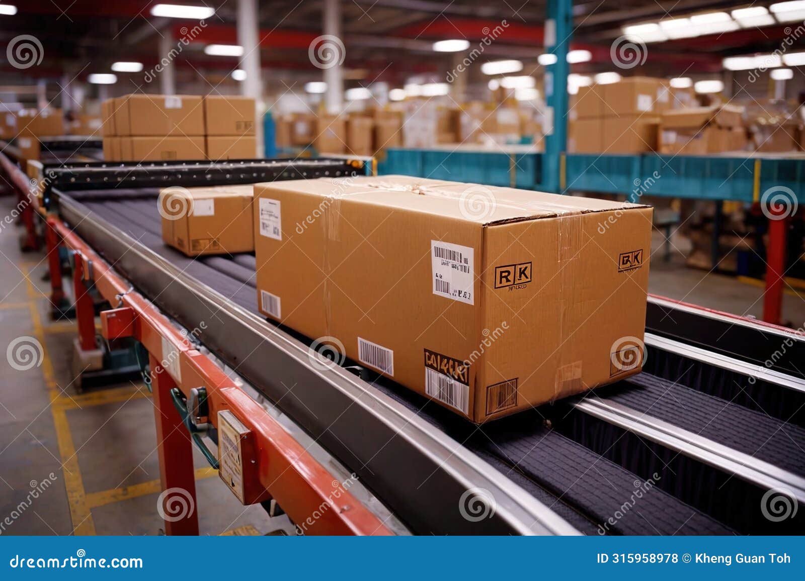 Parcel Boxes on Conveyor Belt in Product Sorting and Shipping Facility ...