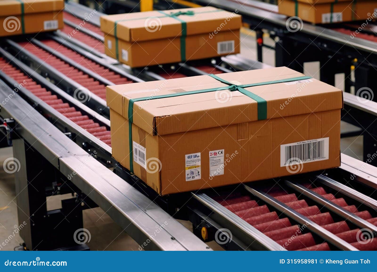 Parcel Boxes on Conveyor Belt in Product Sorting and Shipping Facility ...