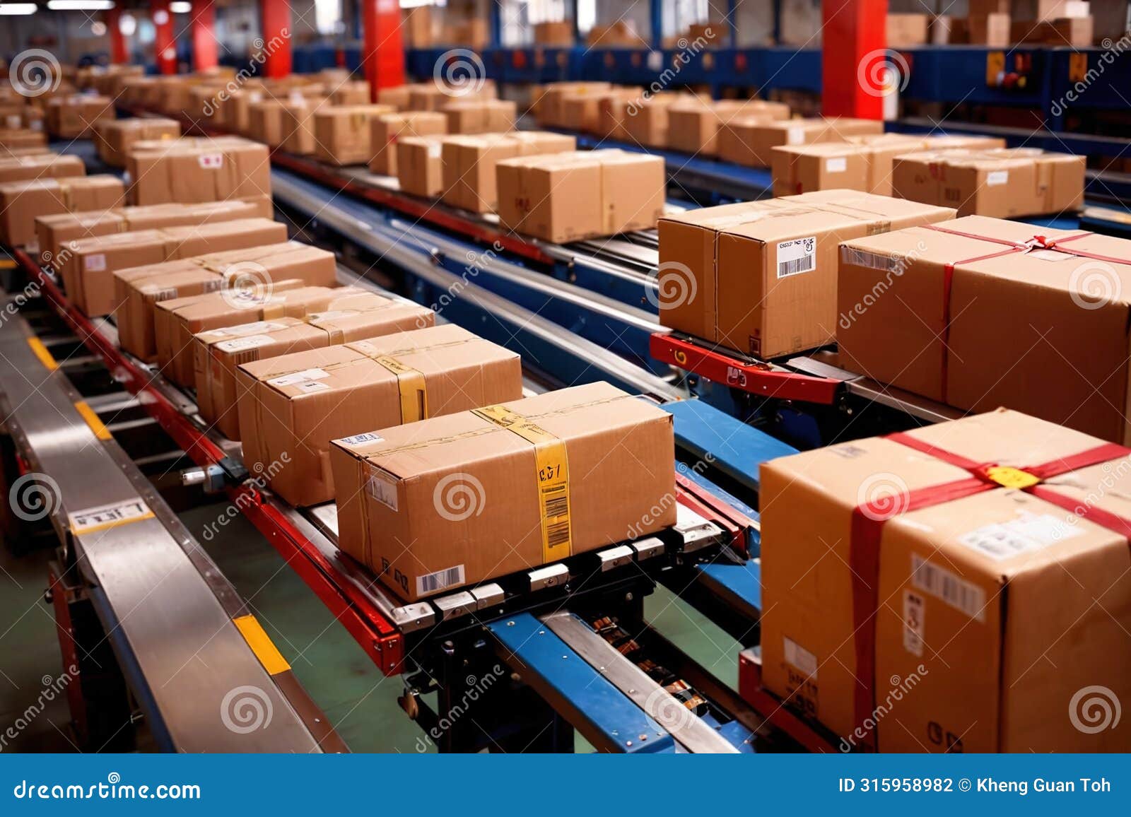 Parcel Boxes on Conveyor Belt in Product Sorting and Shipping Facility ...