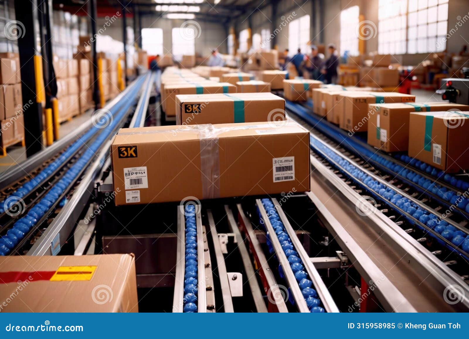 Parcel Boxes on Conveyor Belt in Product Sorting and Shipping Facility ...