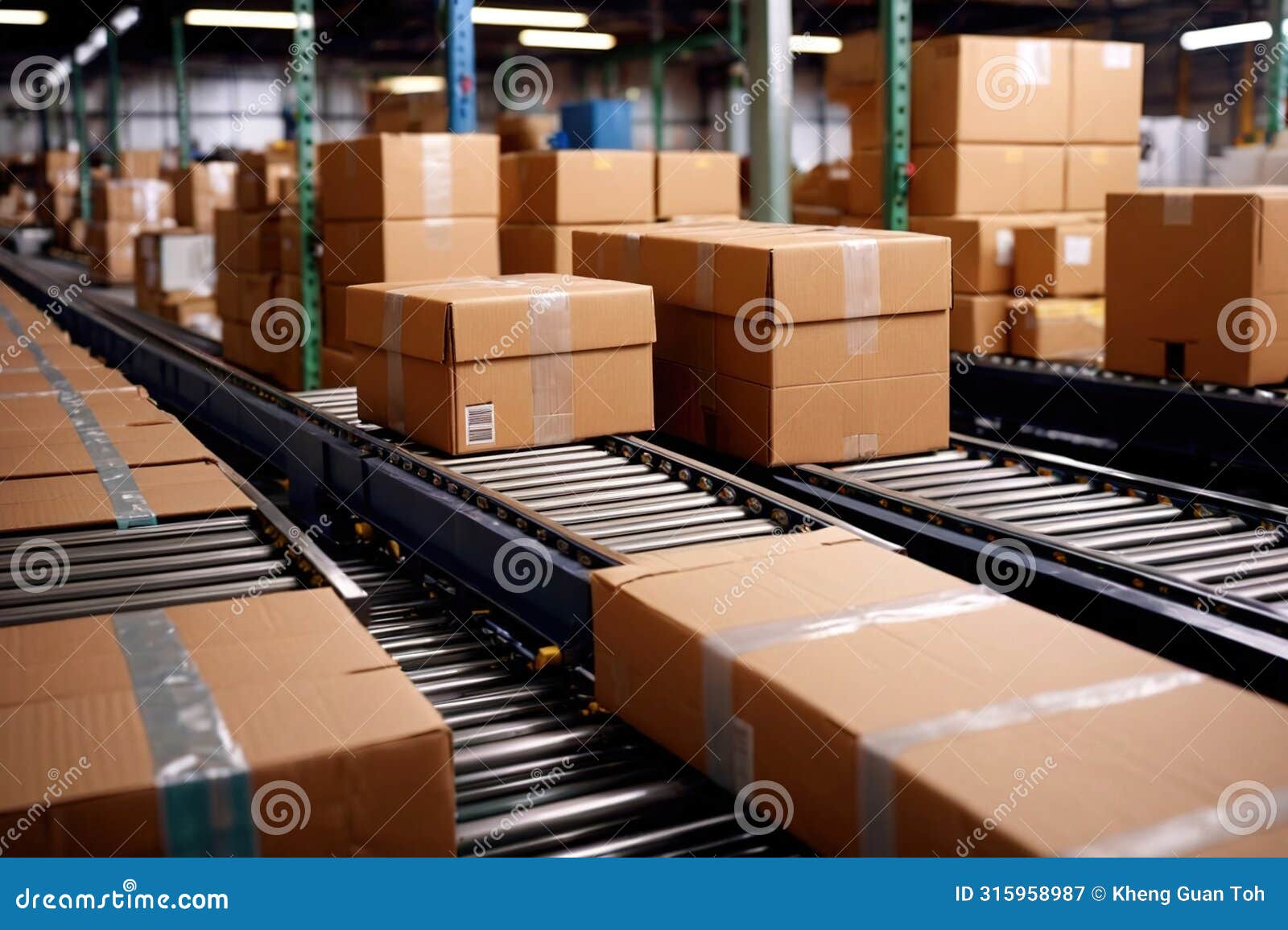 Parcel Boxes on Conveyor Belt in Product Sorting and Shipping Facility ...