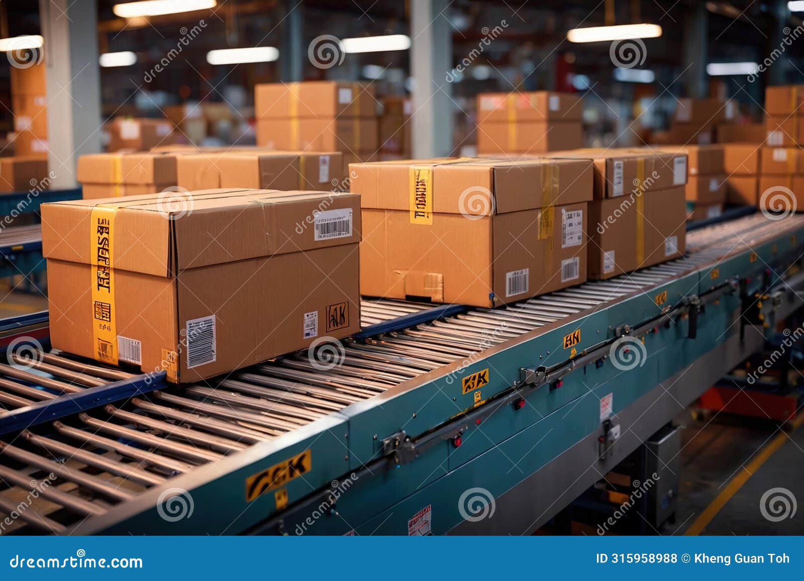 Parcel Boxes on Conveyor Belt in Product Sorting and Shipping Facility ...