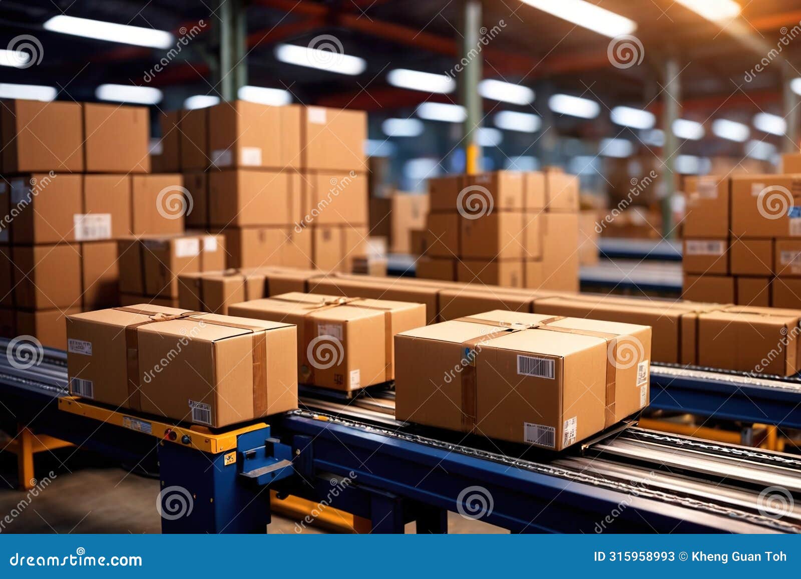 Parcel Boxes on Conveyor Belt in Product Sorting and Shipping Facility ...