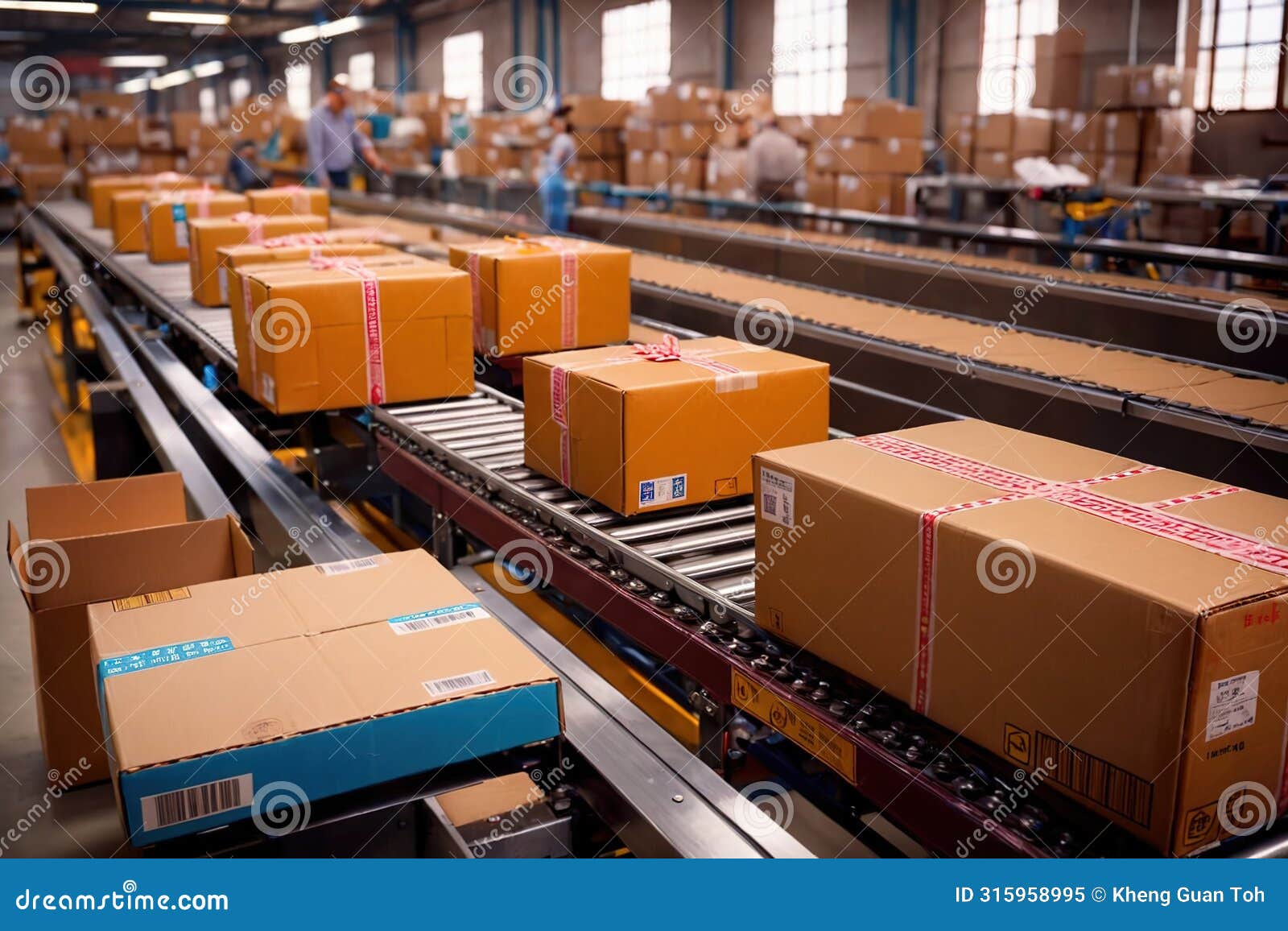 Parcel Boxes on Conveyor Belt in Product Sorting and Shipping Facility ...