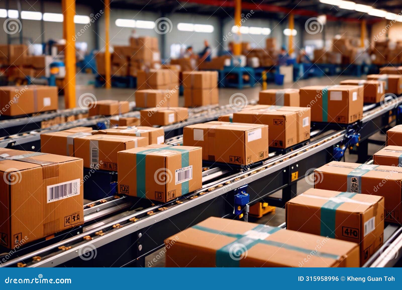 Parcel Boxes on Conveyor Belt in Product Sorting and Shipping Facility ...