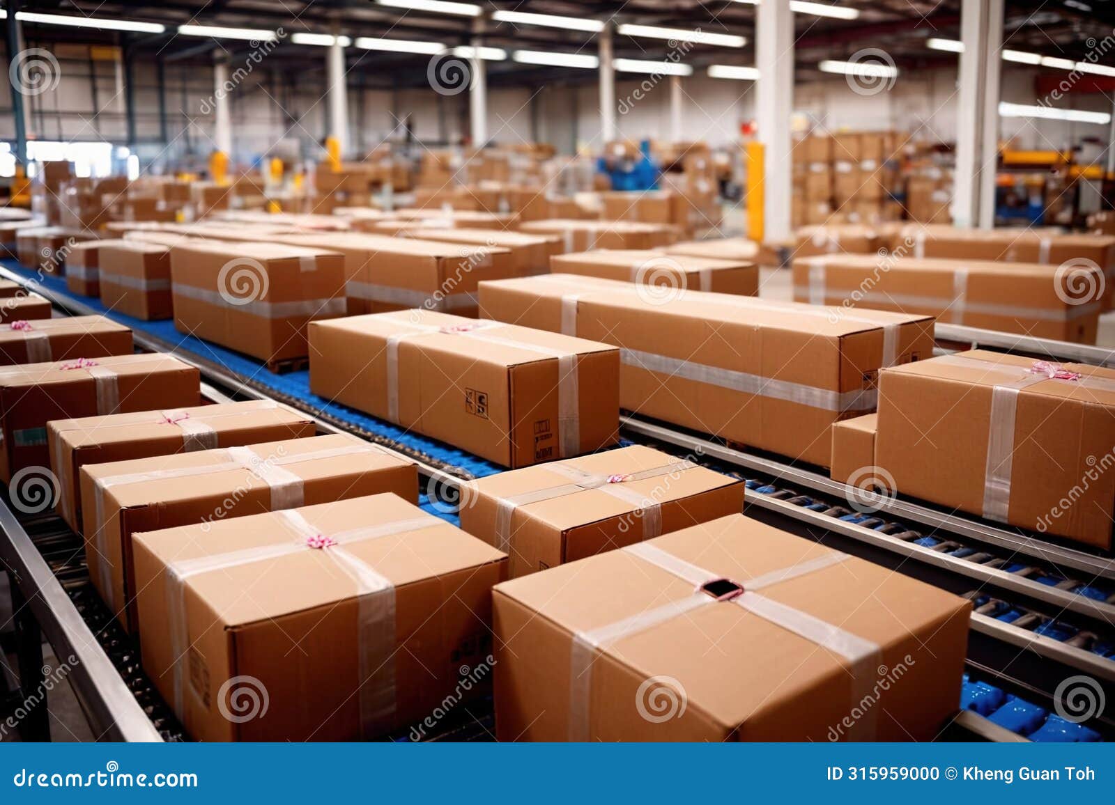 Parcel Boxes on Conveyor Belt in Product Sorting and Shipping Facility ...