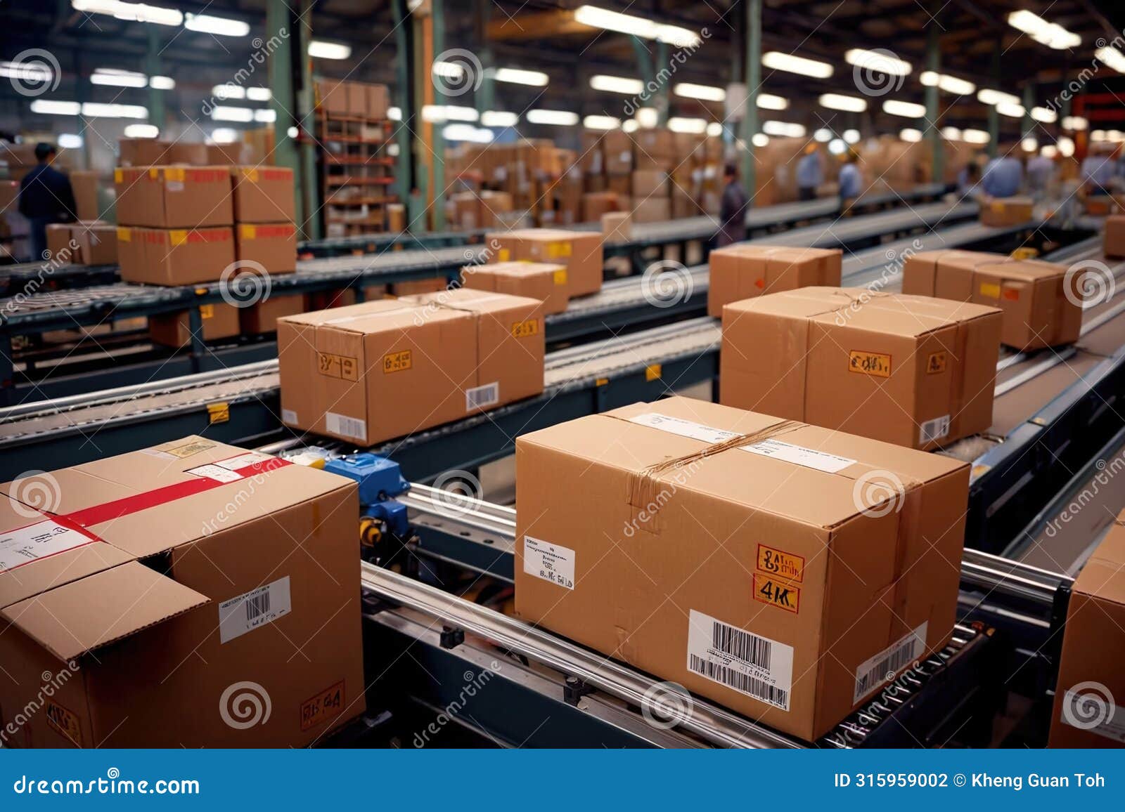 Parcel Boxes on Conveyor Belt in Product Sorting and Shipping Facility ...