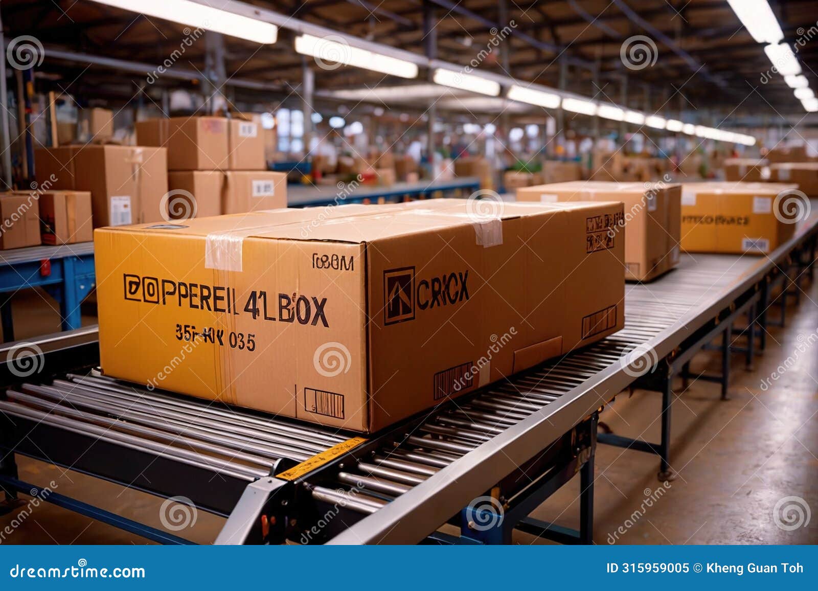 Parcel Boxes on Conveyor Belt in Product Sorting and Shipping Facility ...