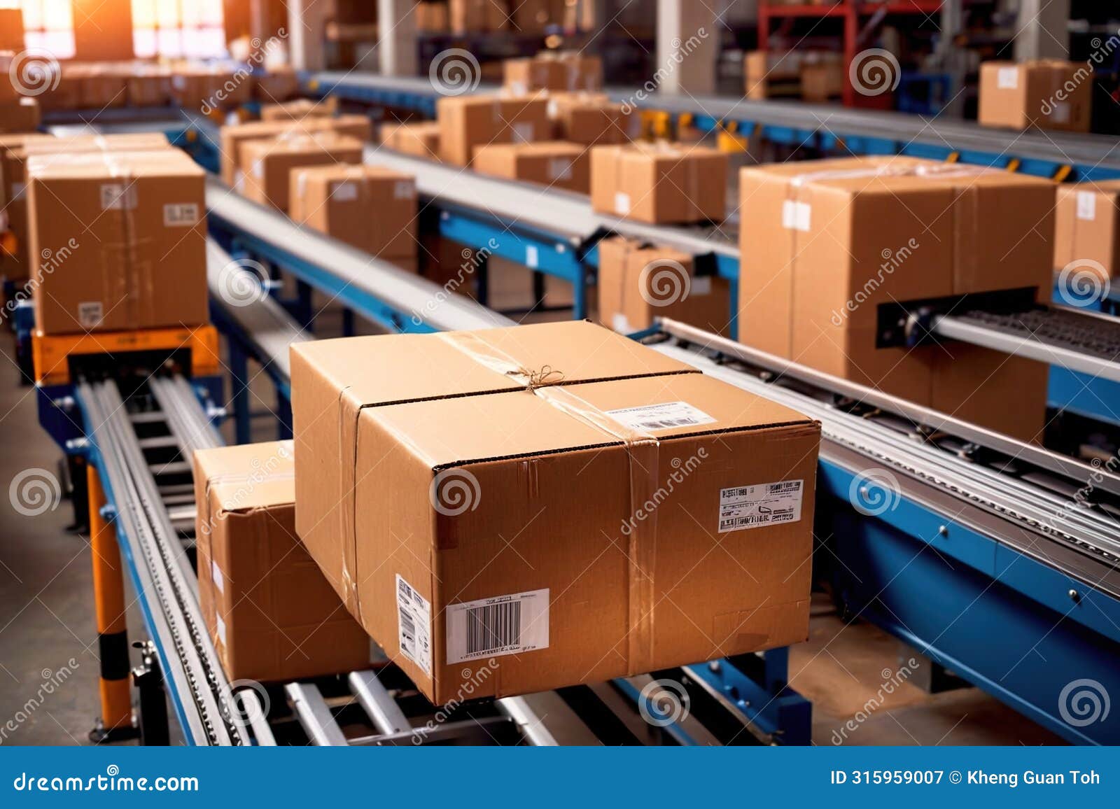 Parcel Boxes on Conveyor Belt in Product Sorting and Shipping Facility ...