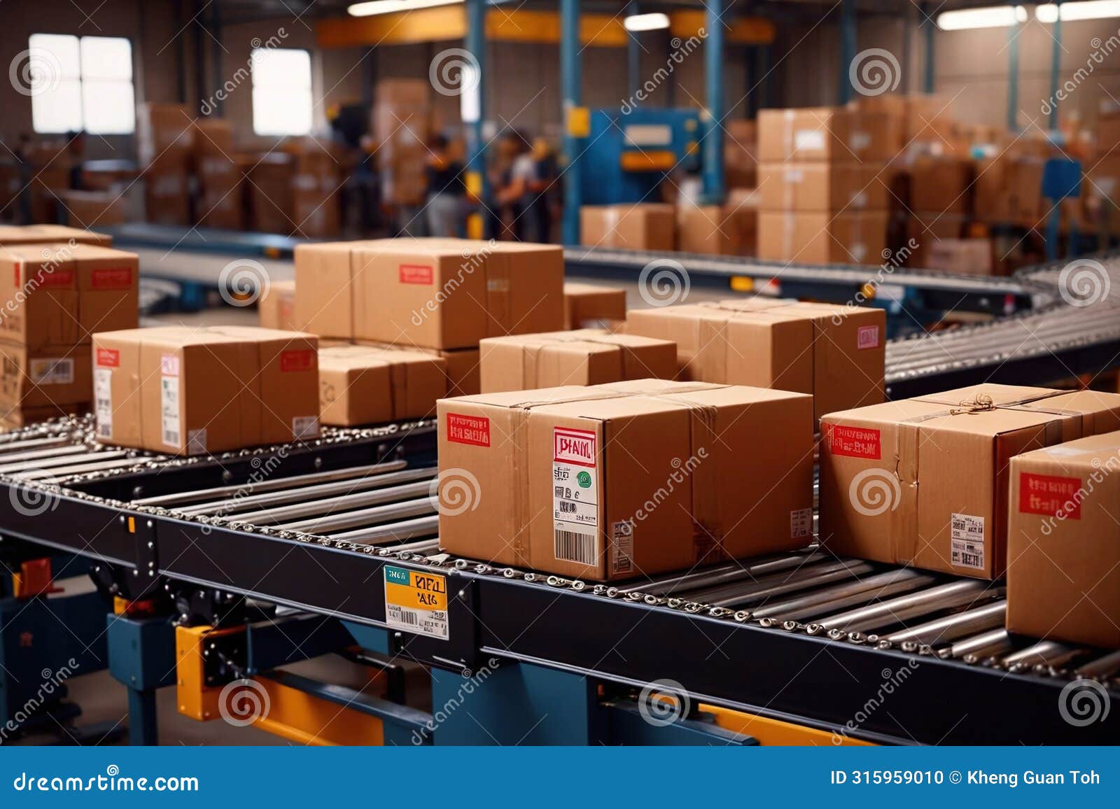 Parcel Boxes on Conveyor Belt in Product Sorting and Shipping Facility ...