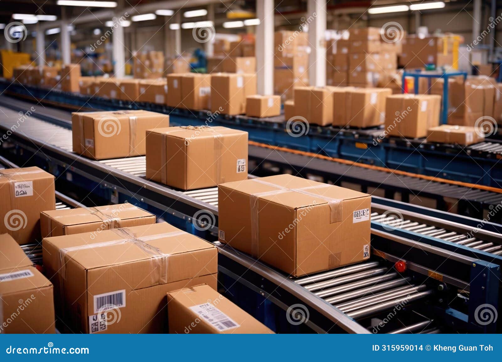 Parcel Boxes on Conveyor Belt in Product Sorting and Shipping Facility ...