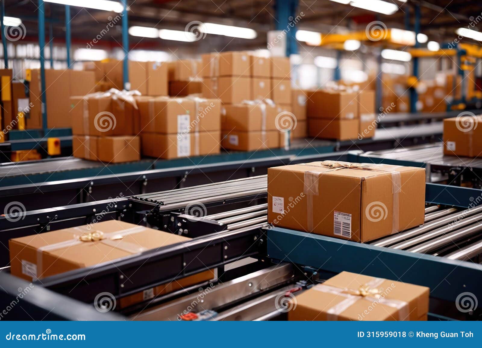 Parcel Boxes on Conveyor Belt in Product Sorting and Shipping Facility ...