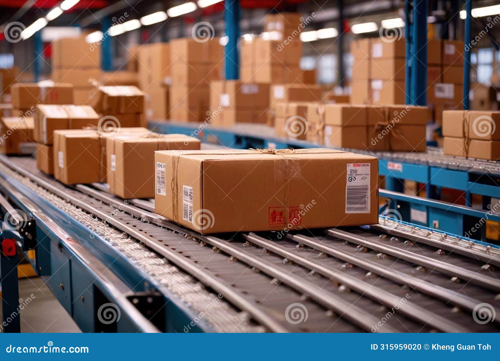 Parcel Boxes on Conveyor Belt in Product Sorting and Shipping Facility ...