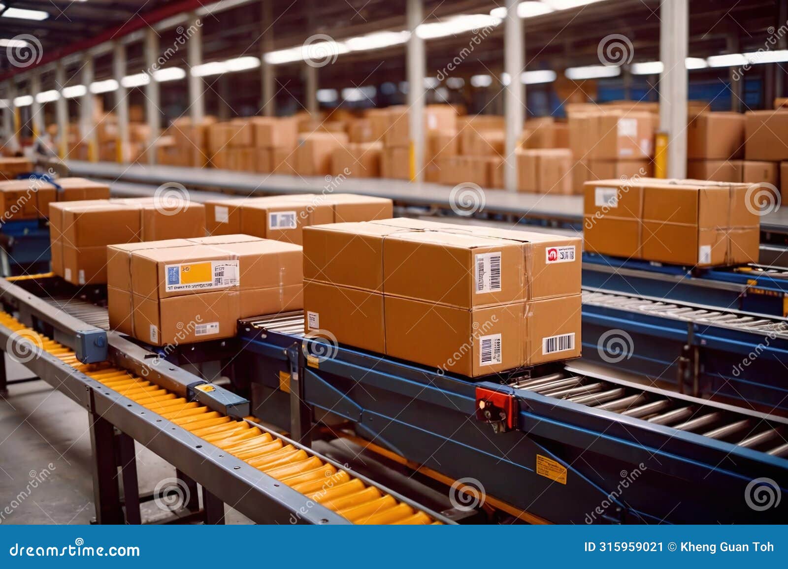Parcel Boxes on Conveyor Belt in Product Sorting and Shipping Facility ...