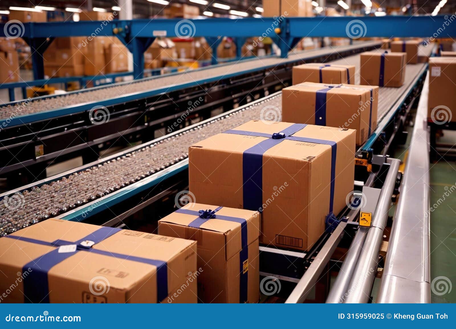 Parcel Boxes on Conveyor Belt in Product Sorting and Shipping Facility ...