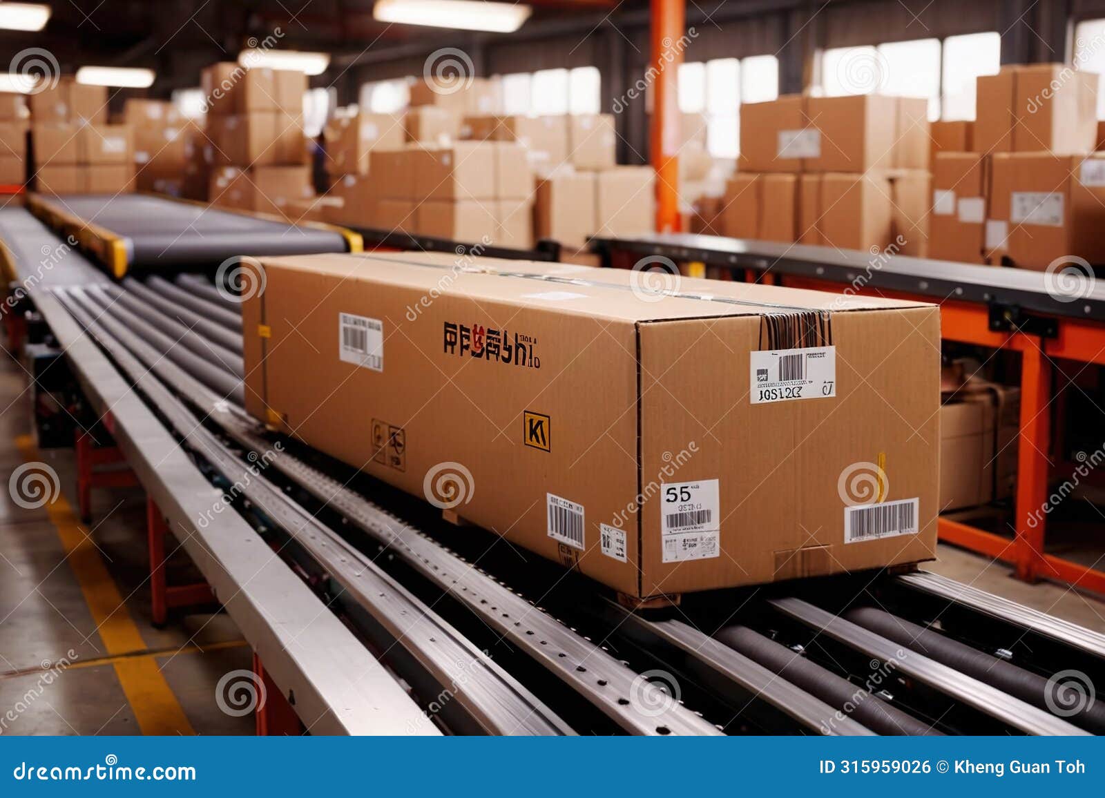 Parcel Boxes on Conveyor Belt in Product Sorting and Shipping Facility ...