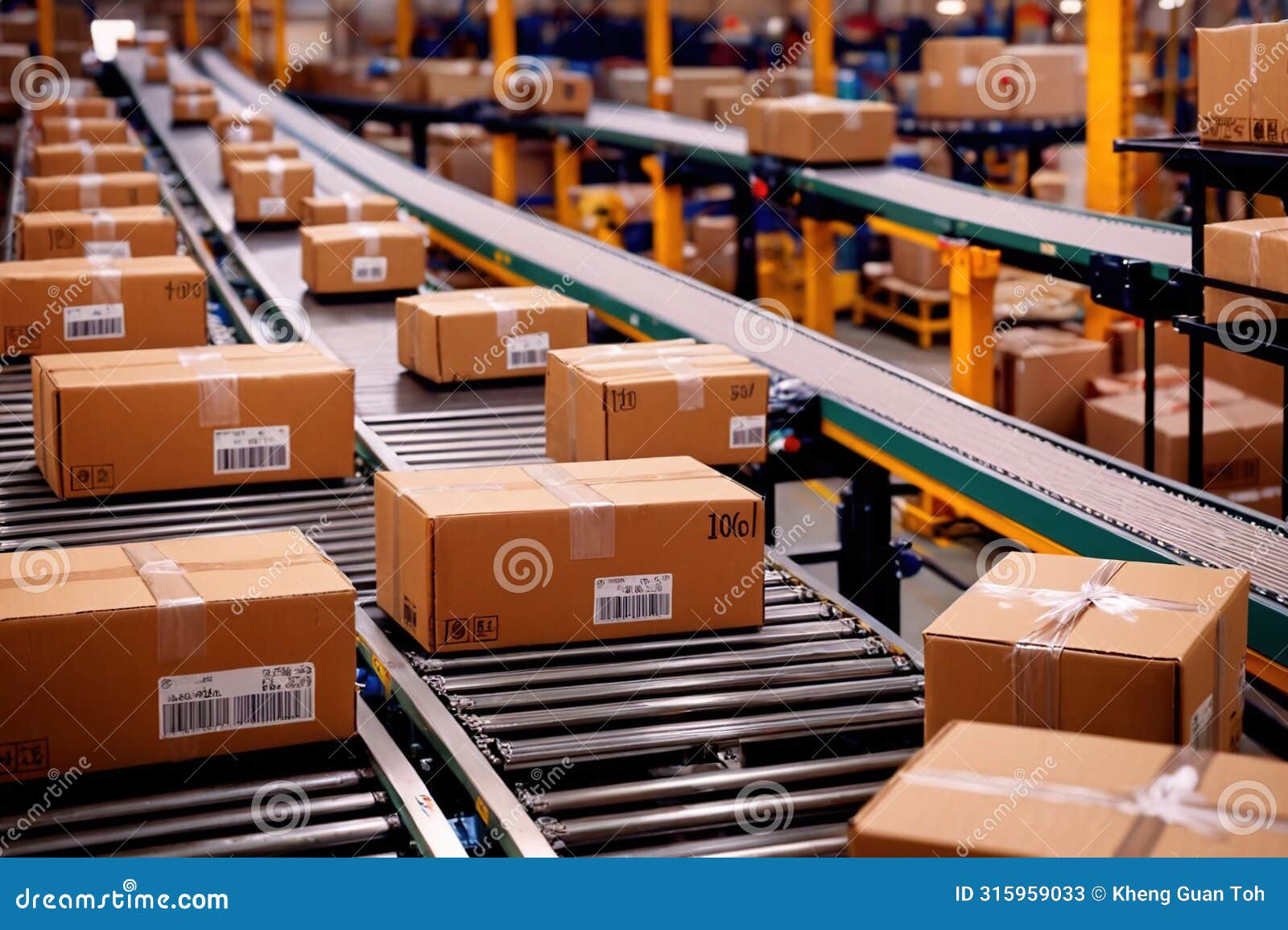 Parcel Boxes on Conveyor Belt in Product Sorting and Shipping Facility ...