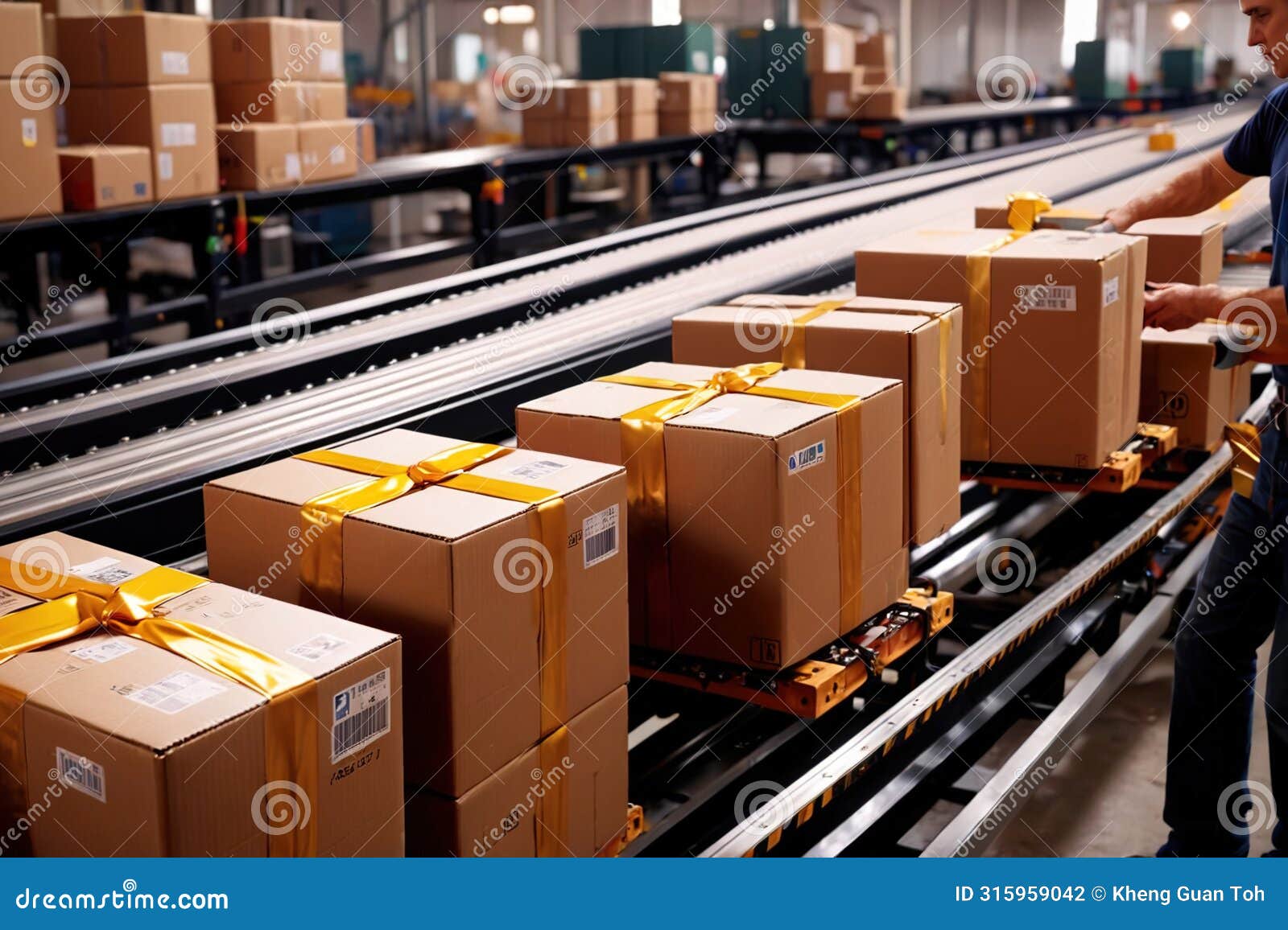 Parcel Boxes on Conveyor Belt in Product Sorting and Shipping Facility ...