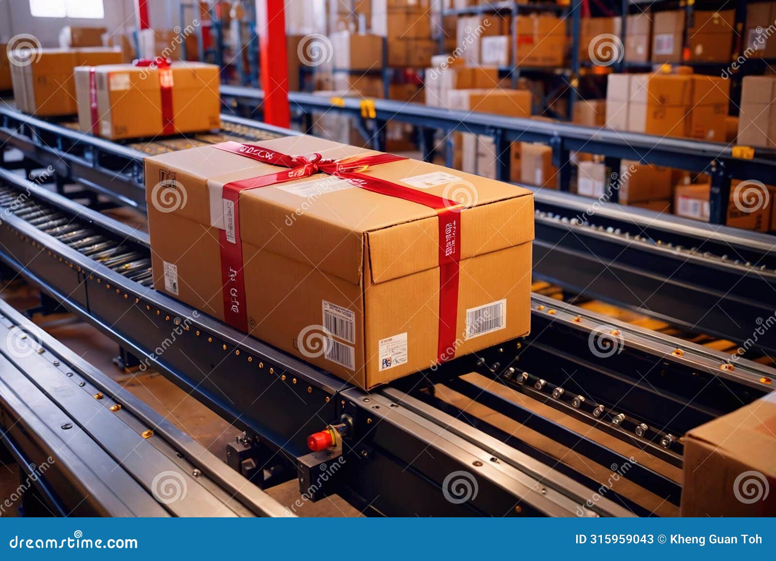 Parcel Boxes on Conveyor Belt in Product Sorting and Shipping Facility ...