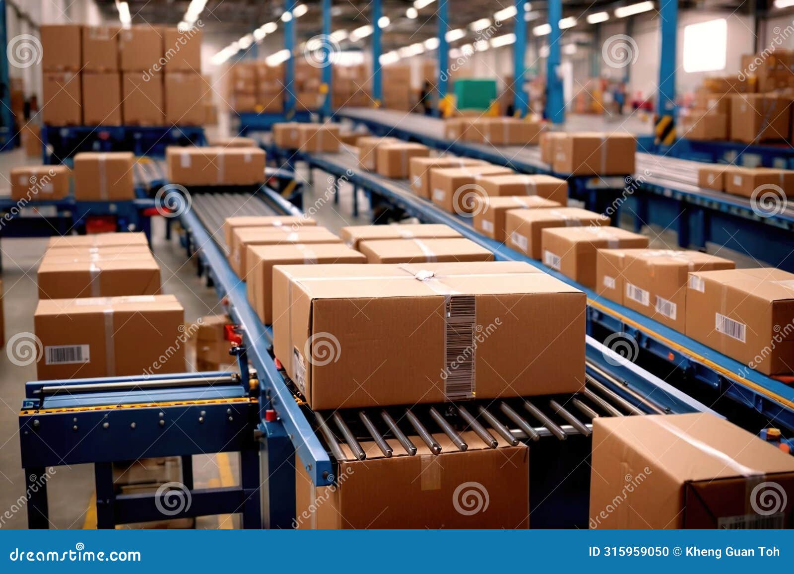 Parcel Boxes on Conveyor Belt in Product Sorting and Shipping Facility ...