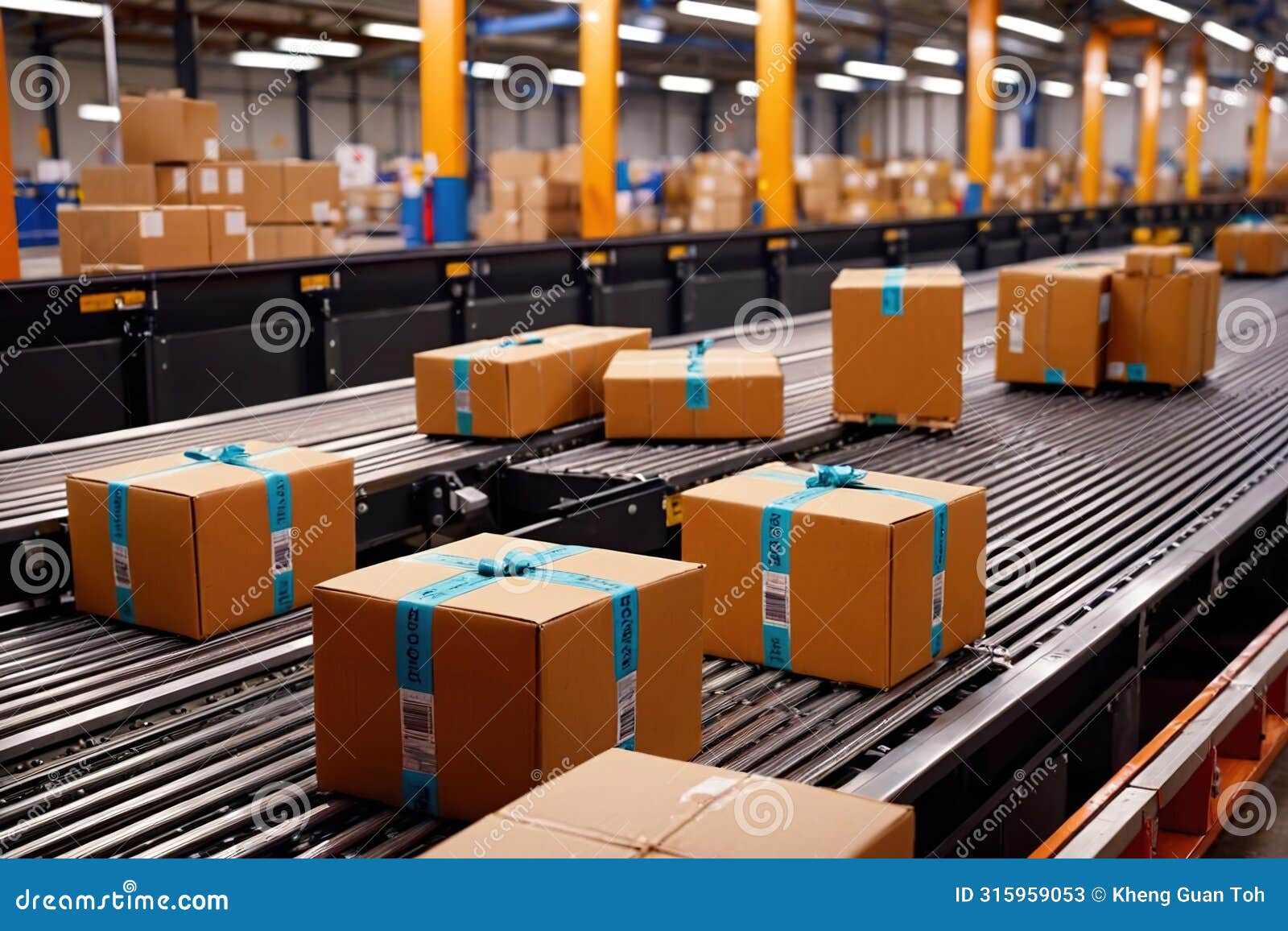 Parcel Boxes on Conveyor Belt in Product Sorting and Shipping Facility ...