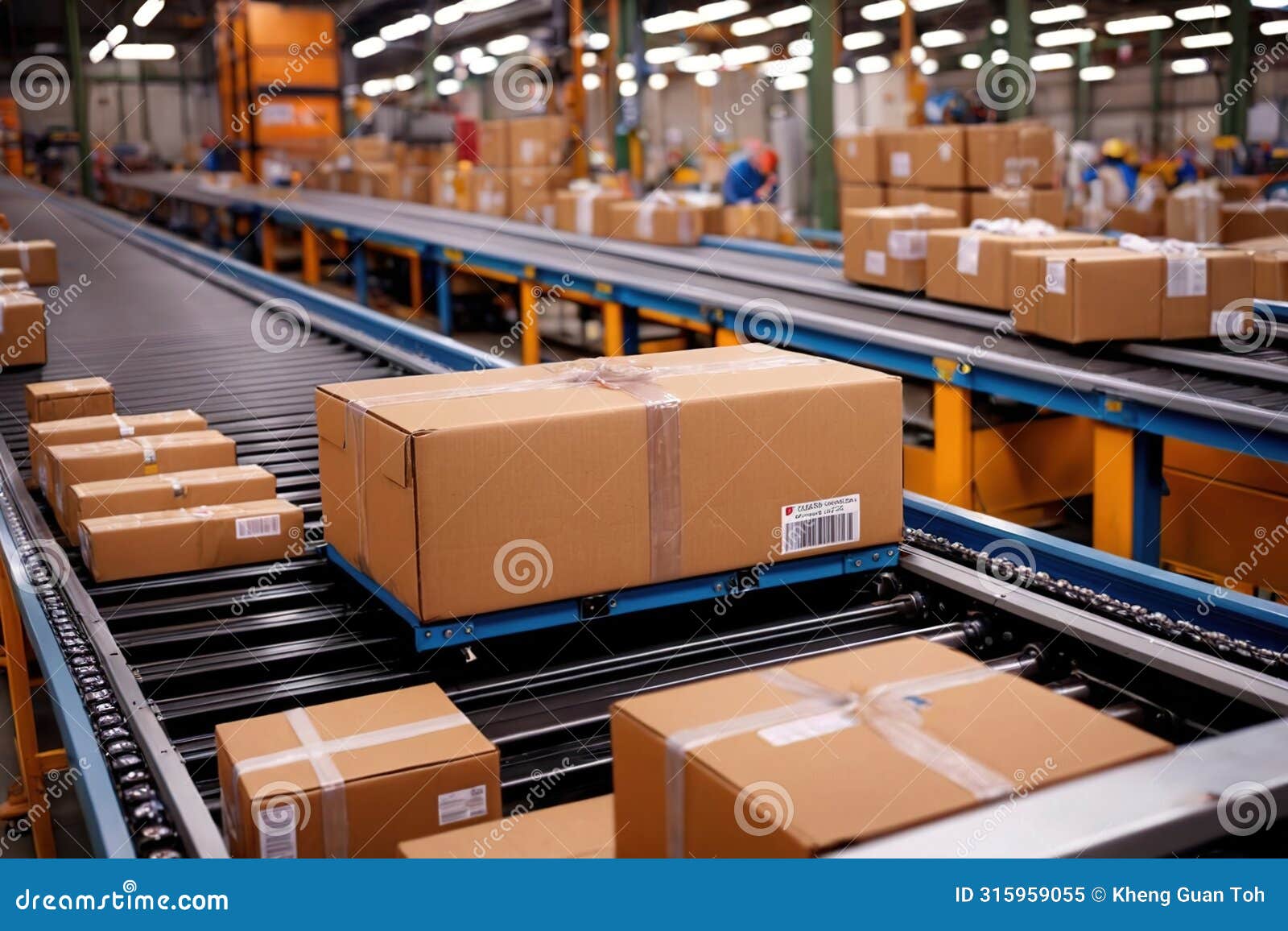 Parcel Boxes on Conveyor Belt in Product Sorting and Shipping Facility ...