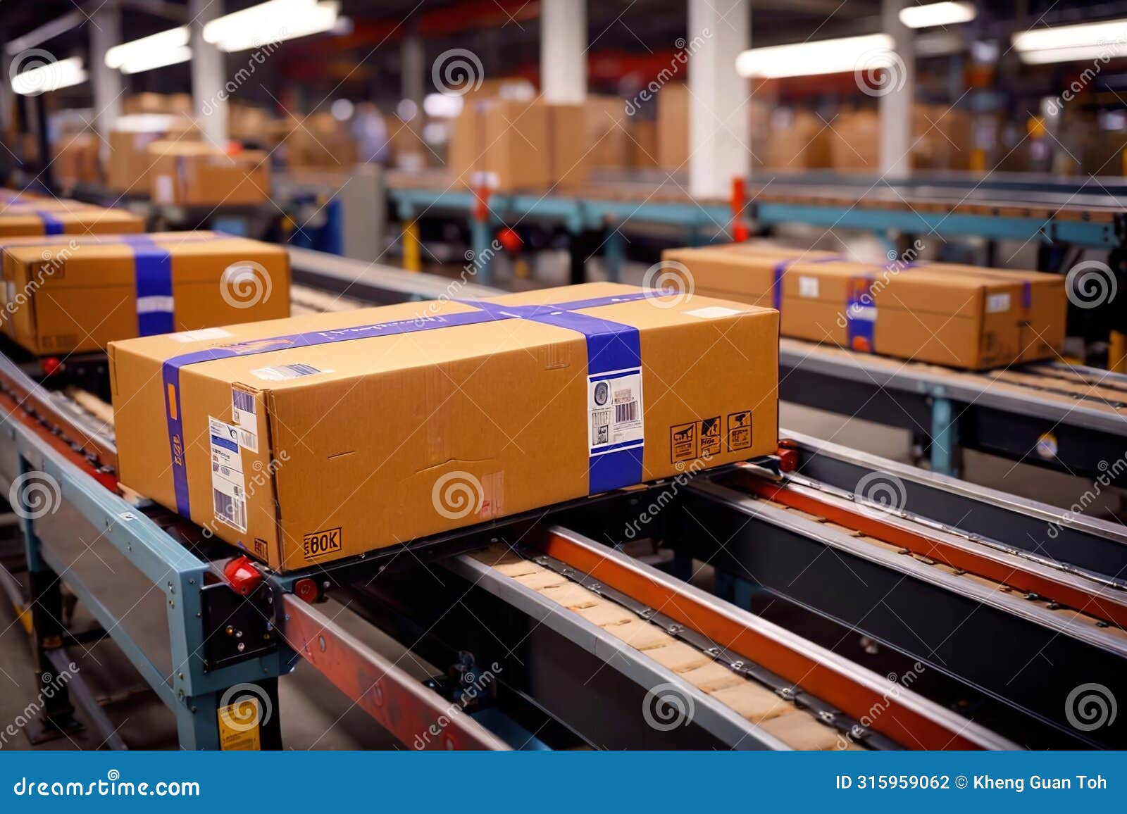 Parcel Boxes on Conveyor Belt in Product Sorting and Shipping Facility ...