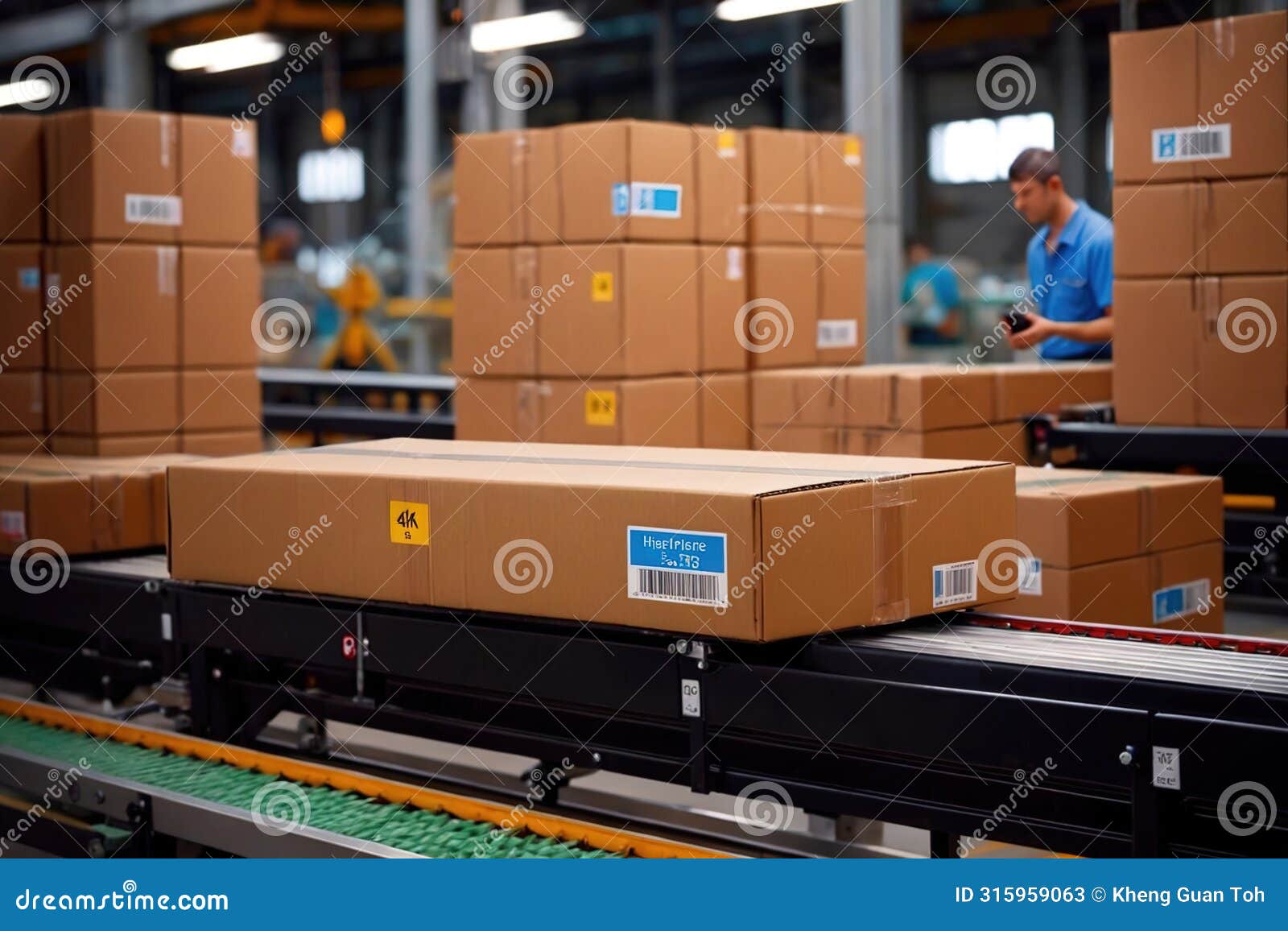 Parcel Boxes on Conveyor Belt in Product Sorting and Shipping Facility ...