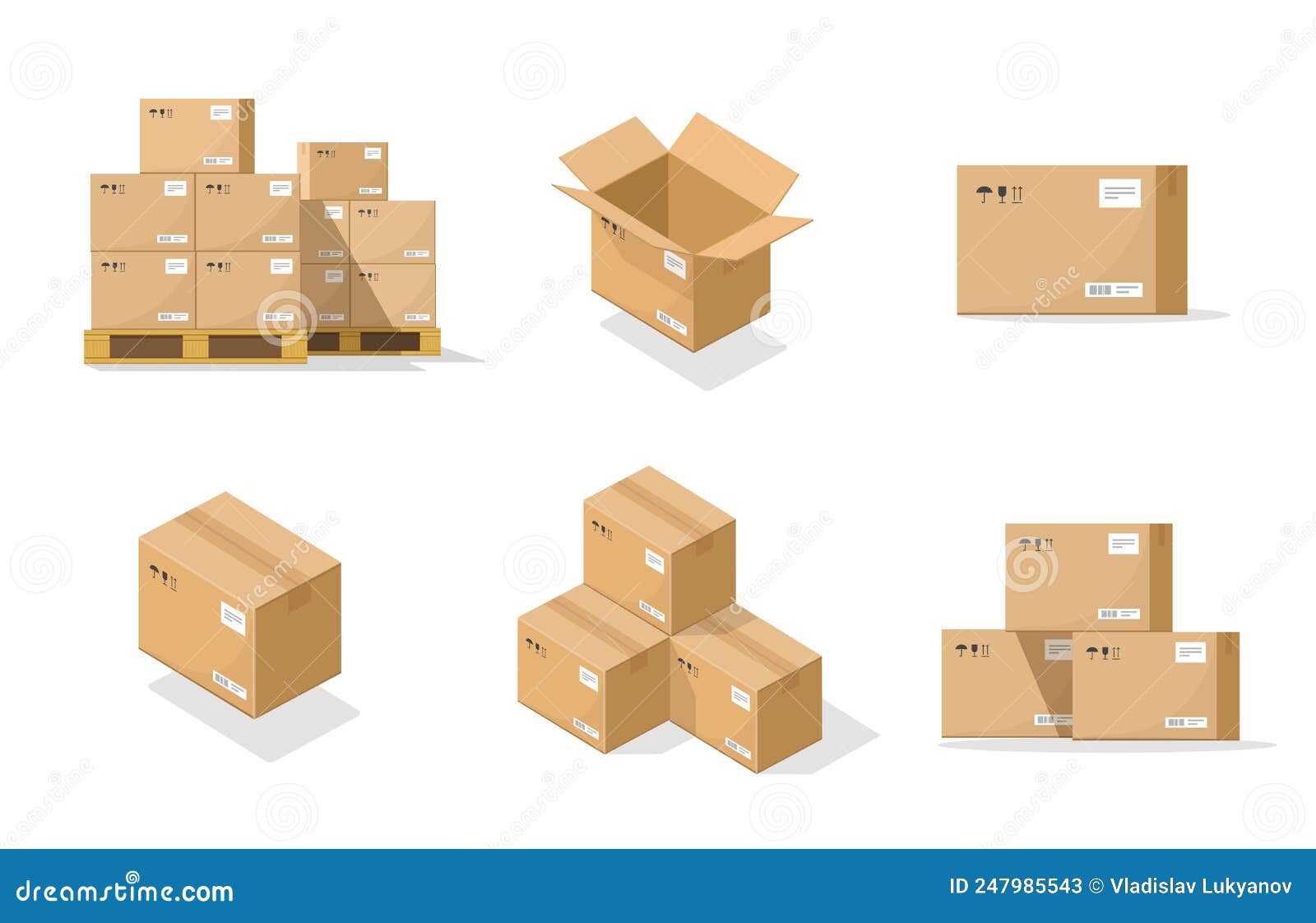 Parcel Boxes Pack Set Vector Isometric and Cardboard Postal Packages ...