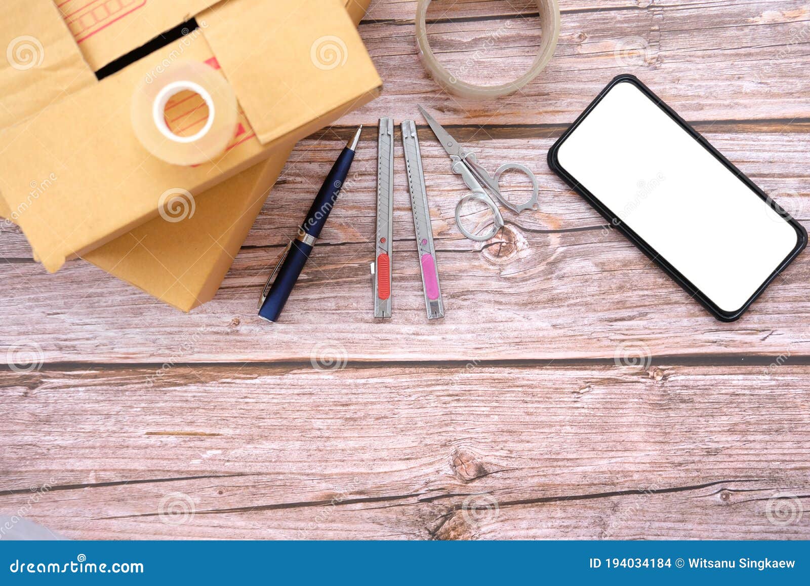 Parcel Cardboard Box Packing on Table Stock Photo - Image of ...