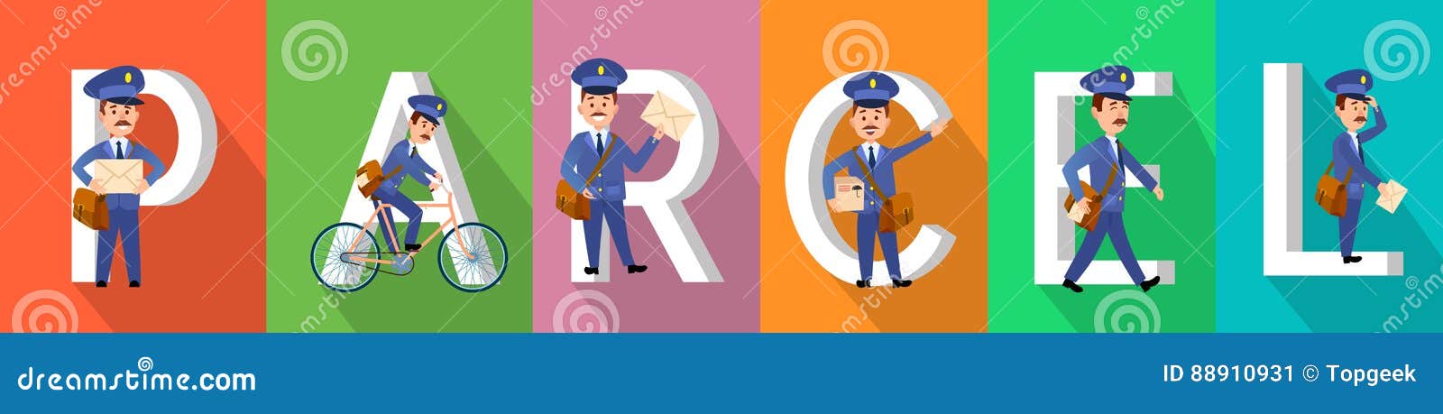 PARCEL Colourful Banner with Postman Character Set Stock Vector ...
