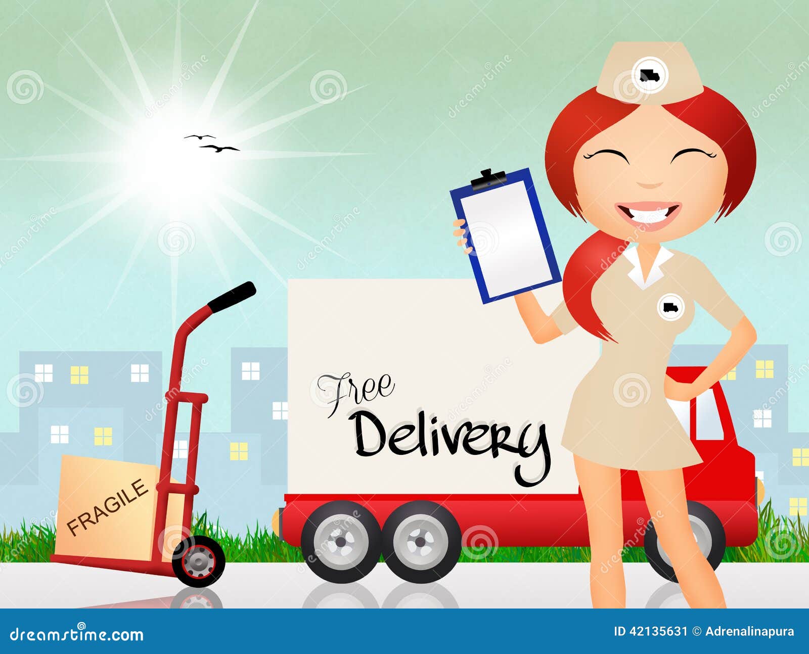 Parcel delivery girl stock illustration. Illustration of express - 42135631