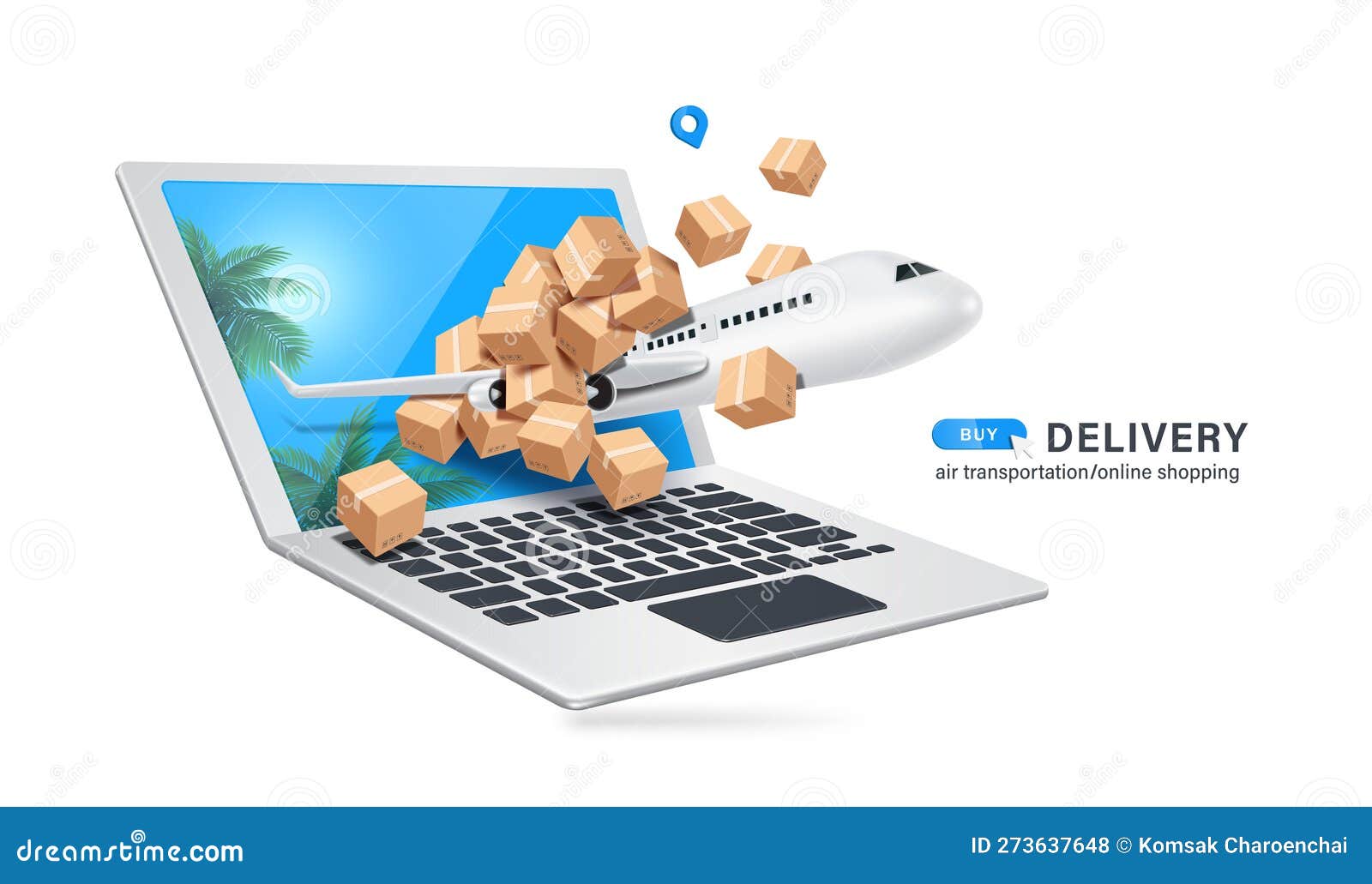 Parcel Delivery Plane Along with Parcel Boxes or Cardboard Boxes Flying ...