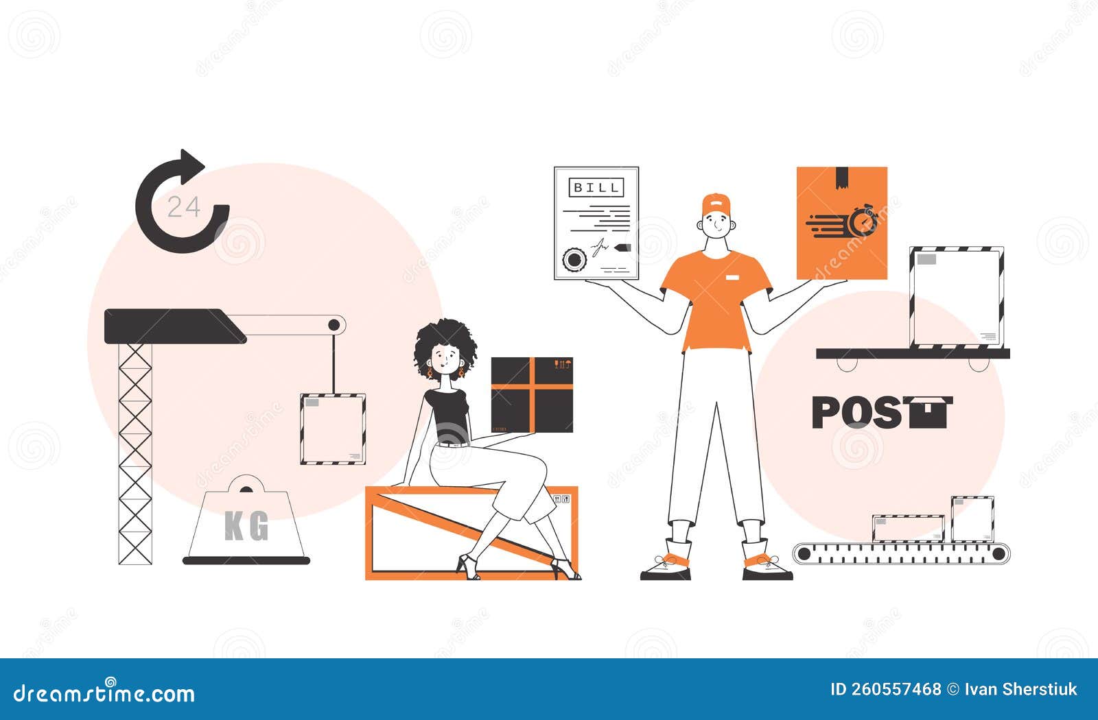 Parcel Delivery Team. Linear Style. Stock Vector - Illustration of ...