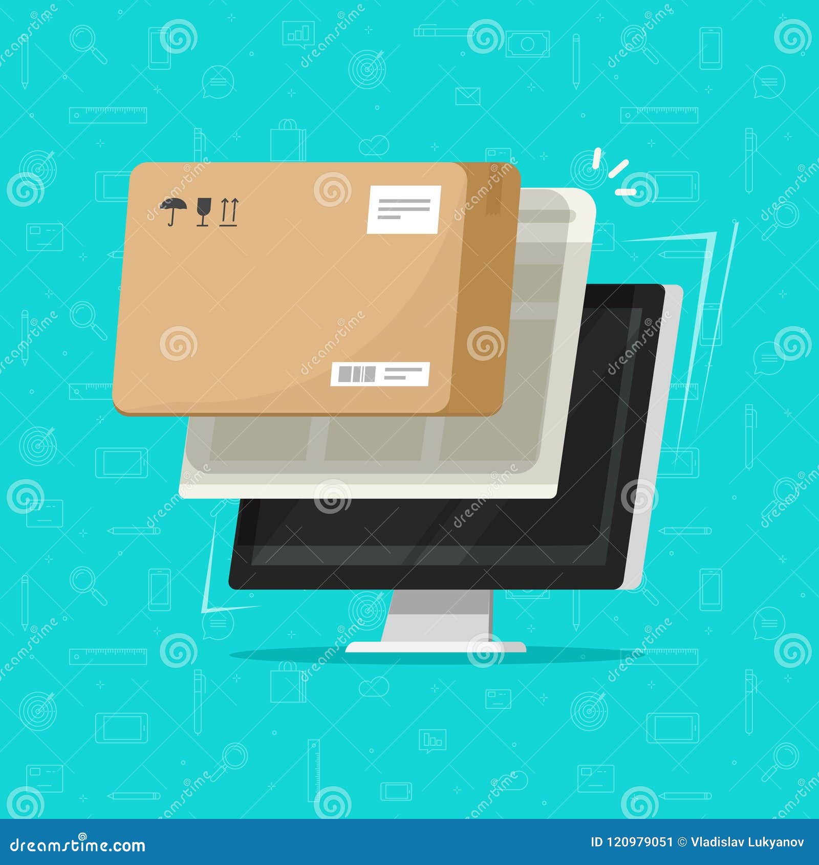 Parcel Delivery Tracking on Computer Vector Illustration, Flat Cartoon ...